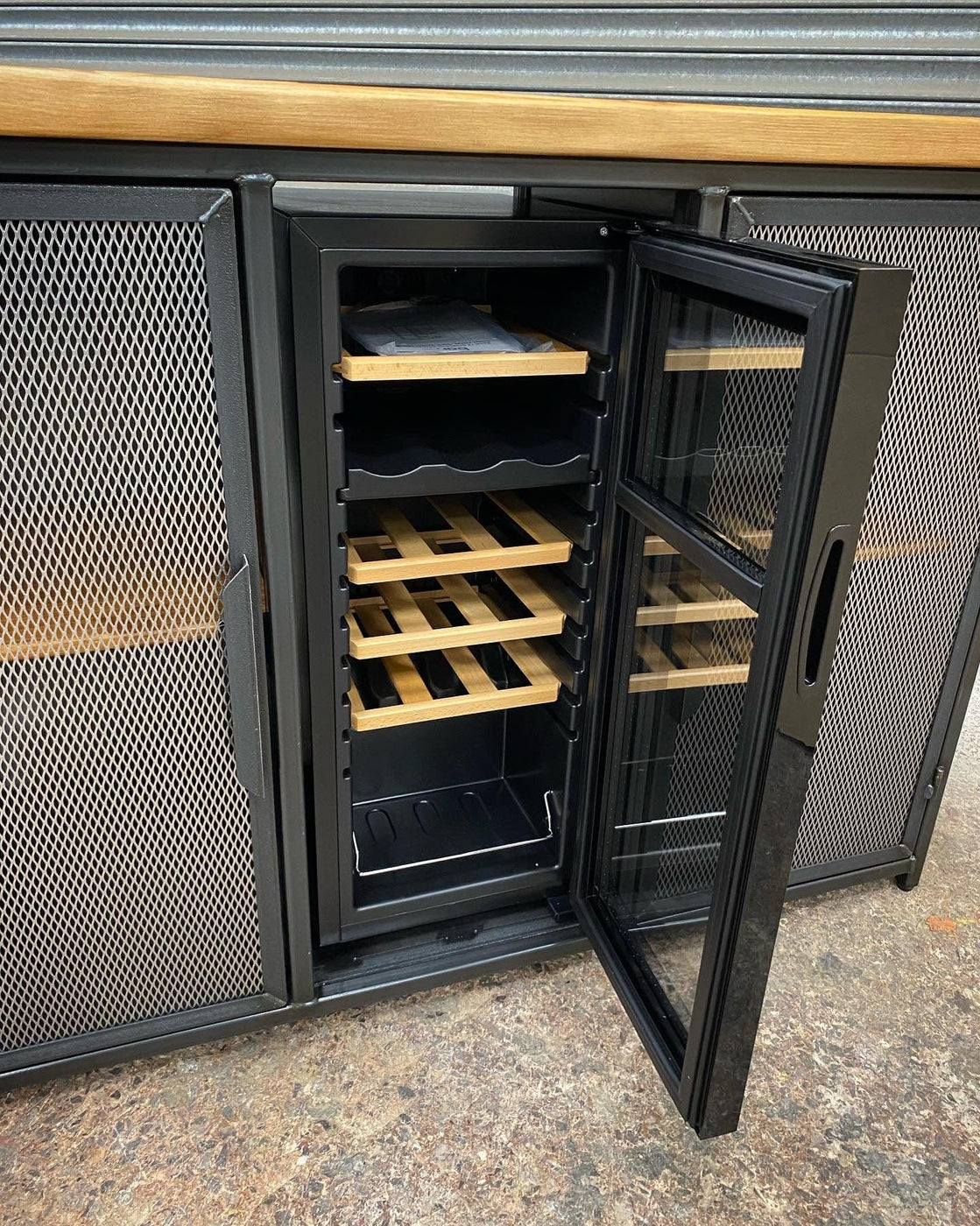 RSD Furniture Industrial style sideboard with wine cooler fridge - Hom — epicmancave.com